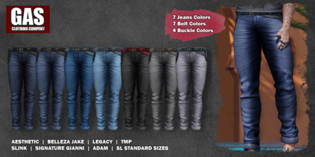 Second Life Marketplace - GAS [Men's Jeans Jackson - 7 Colors w/HUD ...